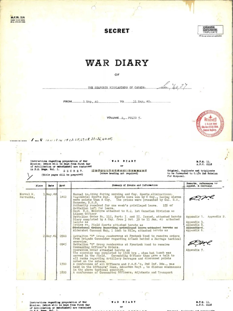 War Diary - May 1940 | PDF | Military | Military Units And Formations
