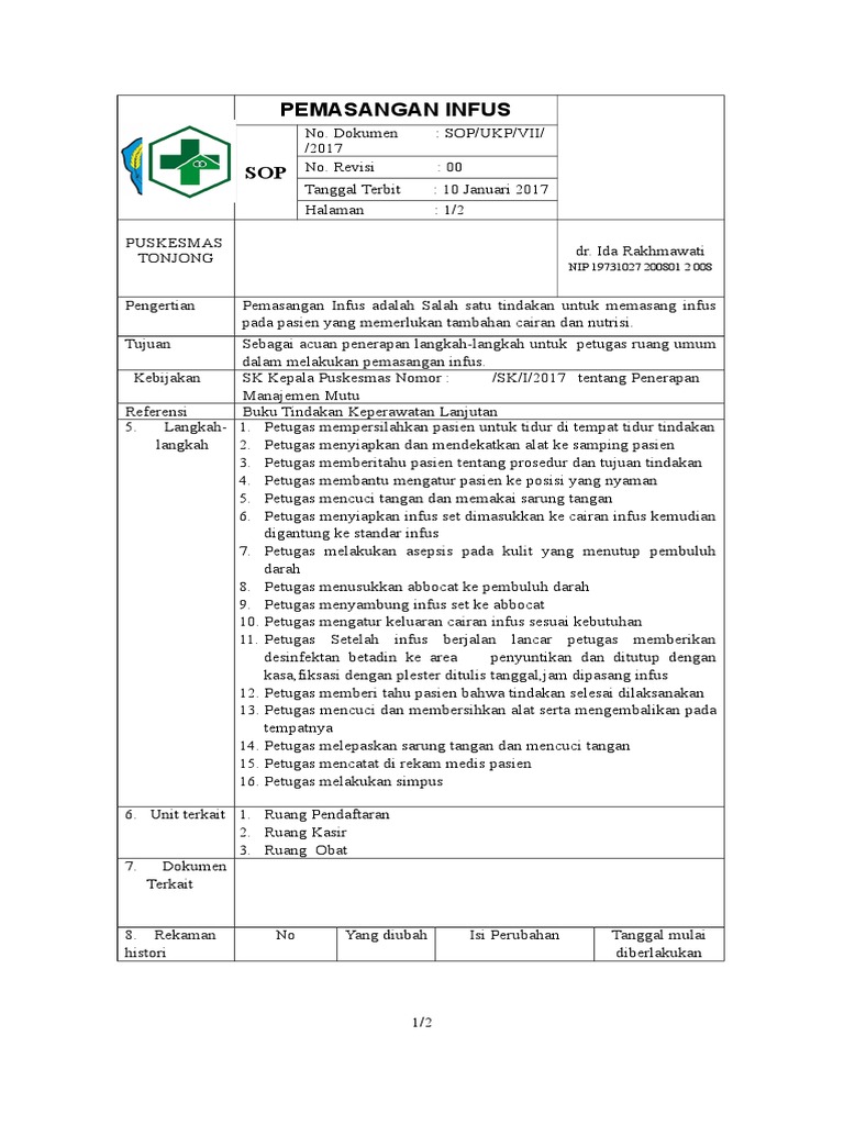 Sop Pemasangan Infus | PDF