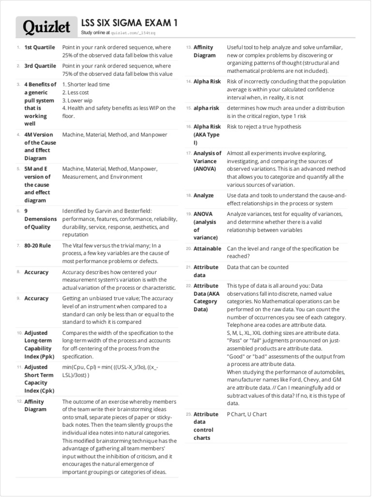 Lss Six Sigma Exam 1: Study Online at | PDF | Confidence Interval ...