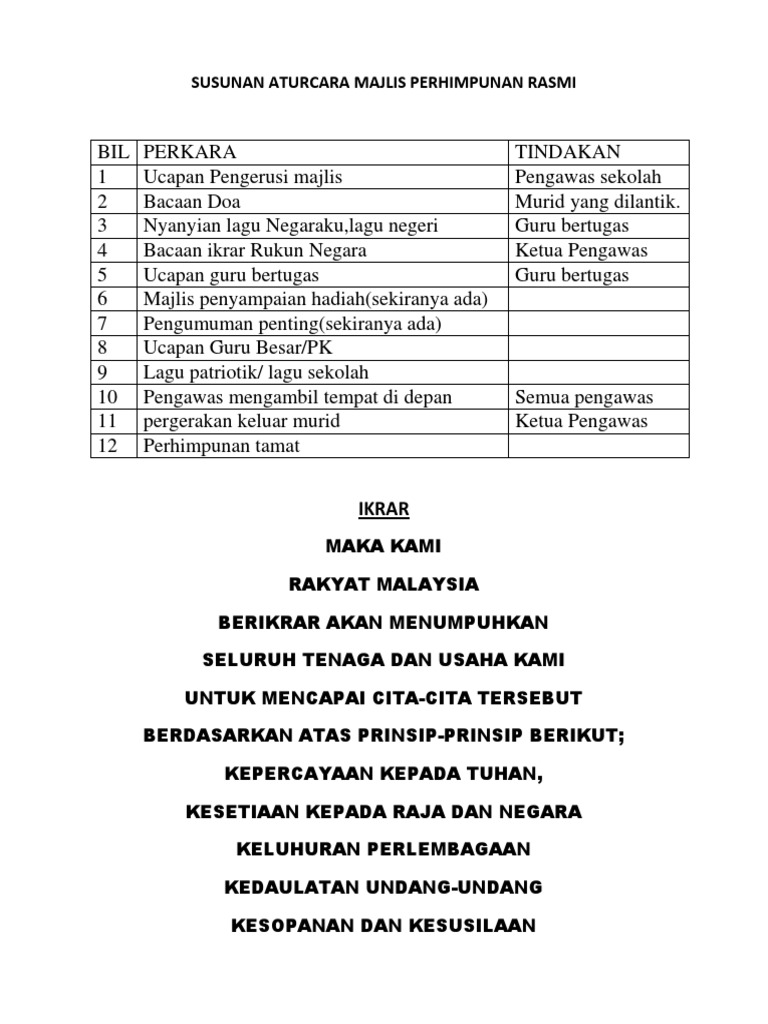 Susunan Aturcara Majlis Perhimpunan Rasmi | PDF