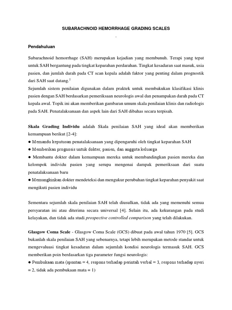 Subarachnoid Hemorrhage Grading Scales | PDF