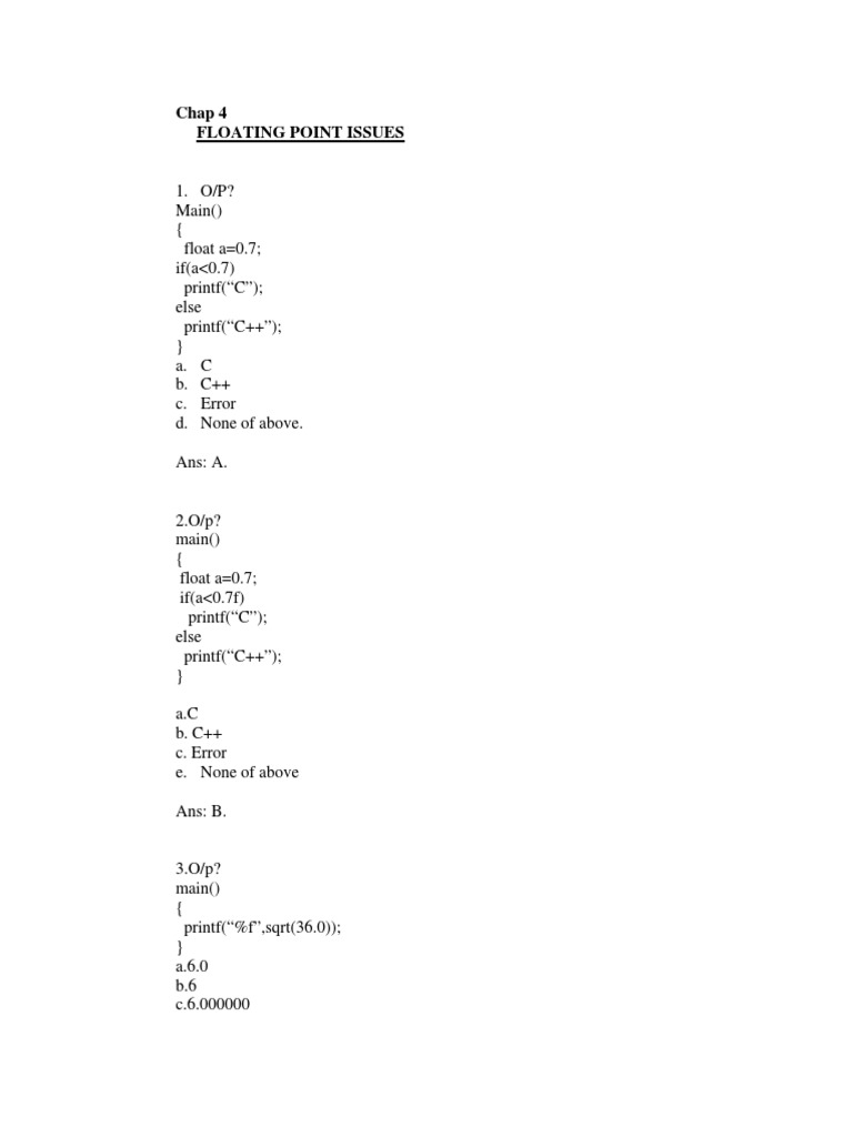 Chap 4 Floating Point Issues | PDF | C (Programming Language) | Arithmetic