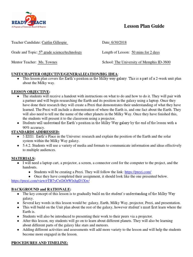 Edtpa Lesson Plan Technology | PDF | Milky Way | Lesson Plan
