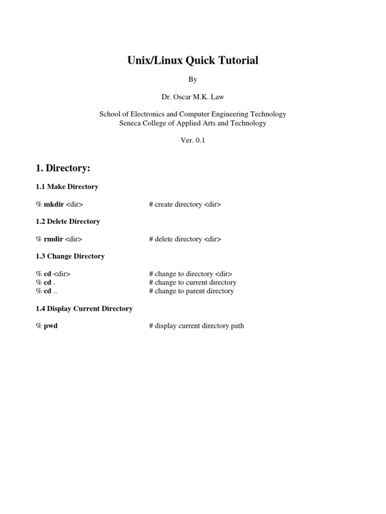 Unix/Linux Quick Tutorial: 1. Directory | PDF | Directory (Computing) | Computer File