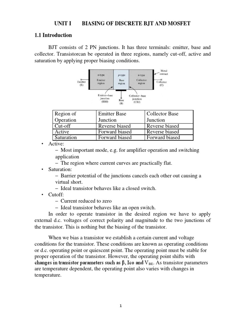 Unit Ibiasing of Discrete BJT and Mosfet | PDF | Field Effect ...