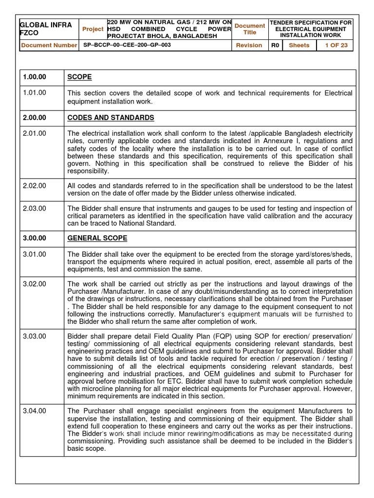 Electrical Equipment Installation Work | PDF | Electrical Wiring | Ac ...