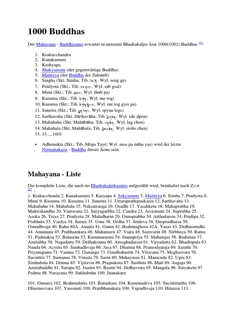 1000 Names of Buddhas List | PDF