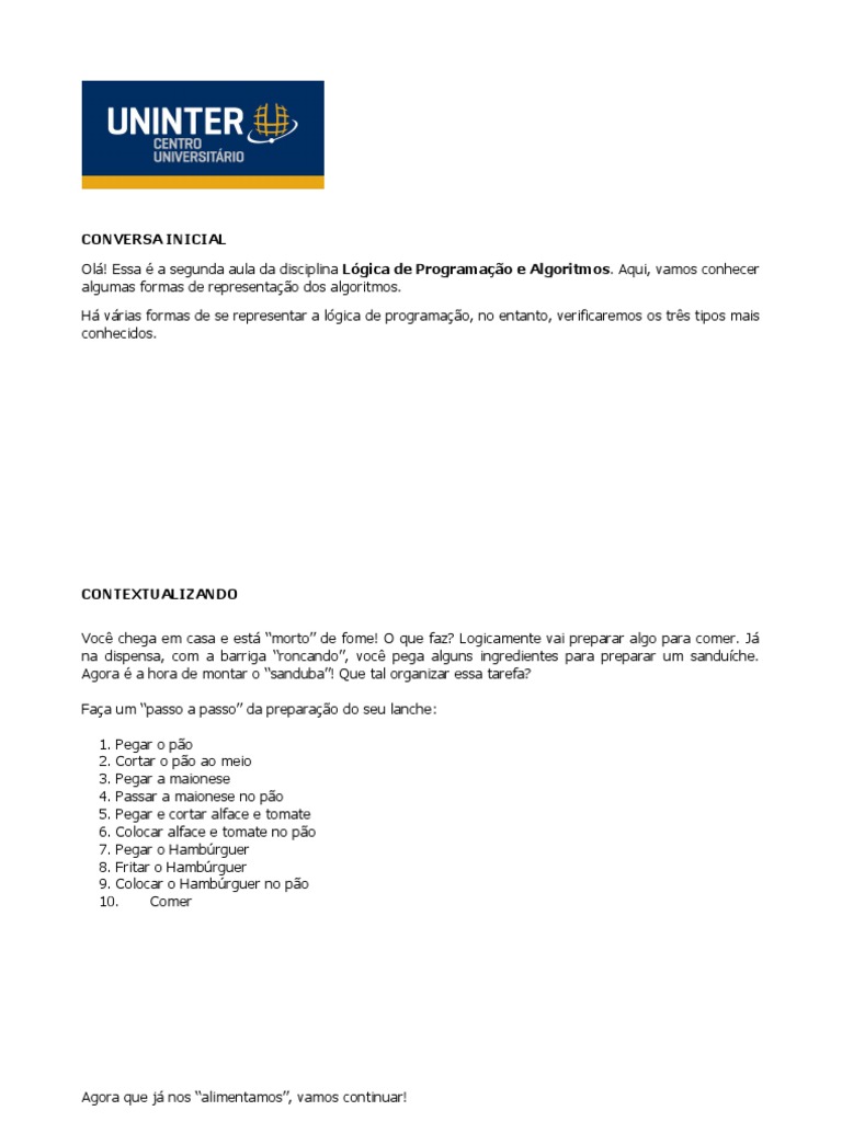 Introdução aos tipos de algoritmos e suas representações | PDF ...