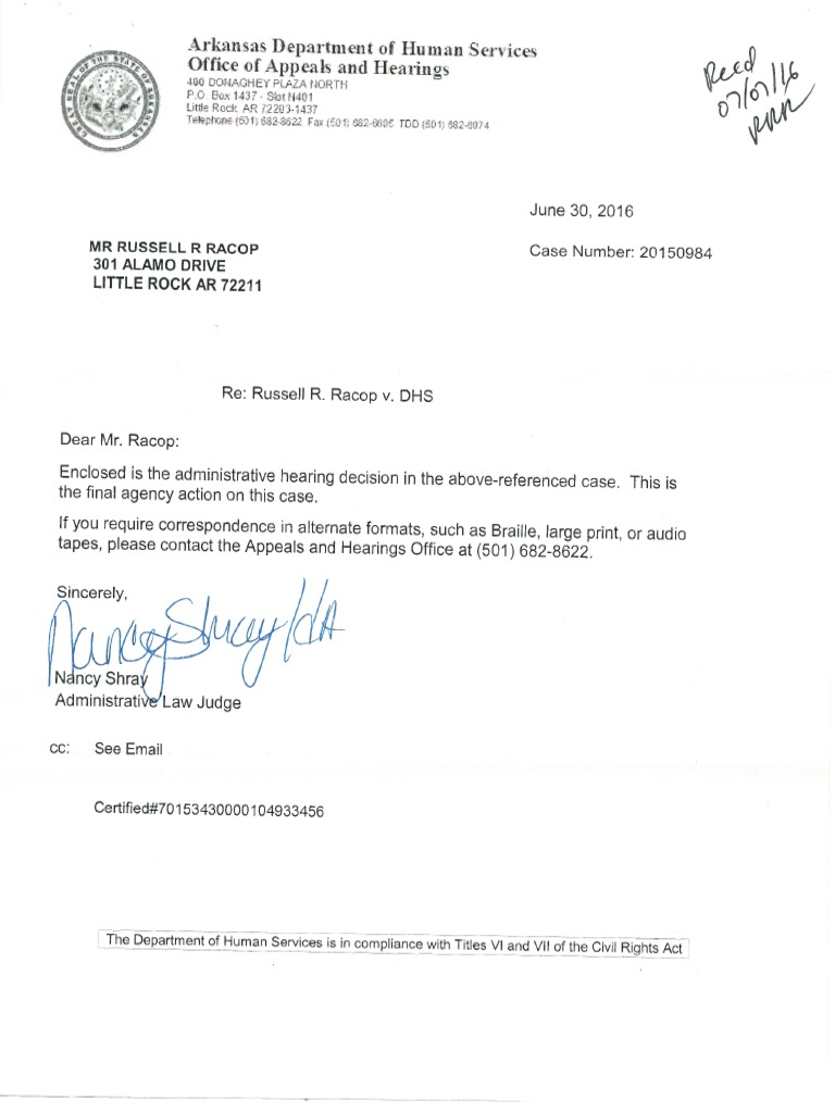 DHS Appeal Findings - Racop V DCFS | PDF