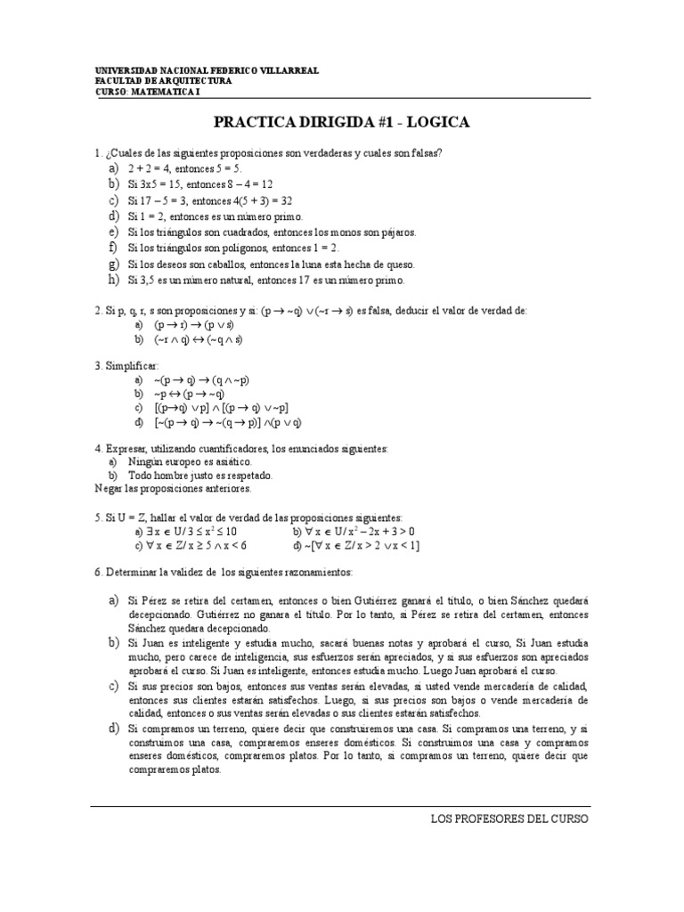 Practica Dirigida 1 Logica | PDF | Proposición | Verdad