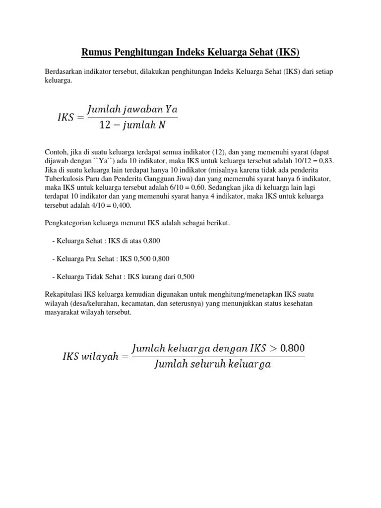 Rumus Penghitungan Indeks Keluarga Sehat | PDF
