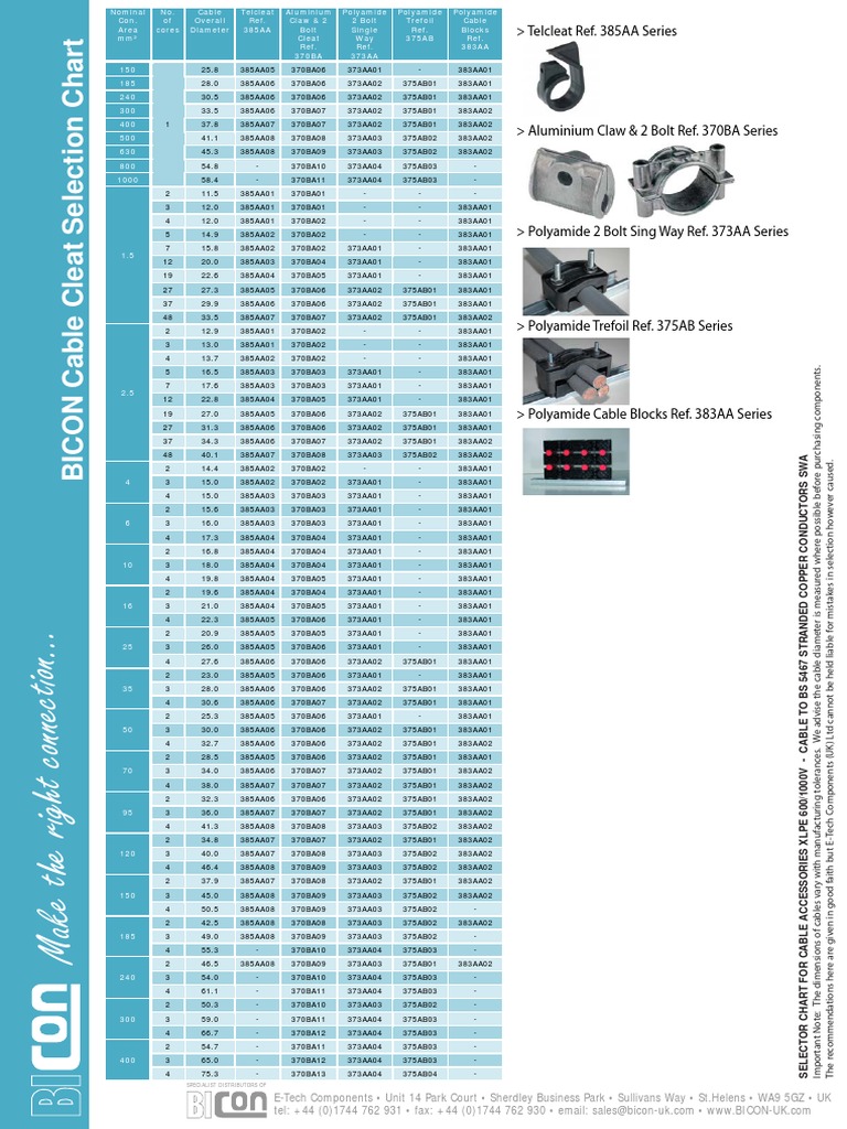 BICON Cable Cleat Size Selection Chart | PDF | Electrical Components ...