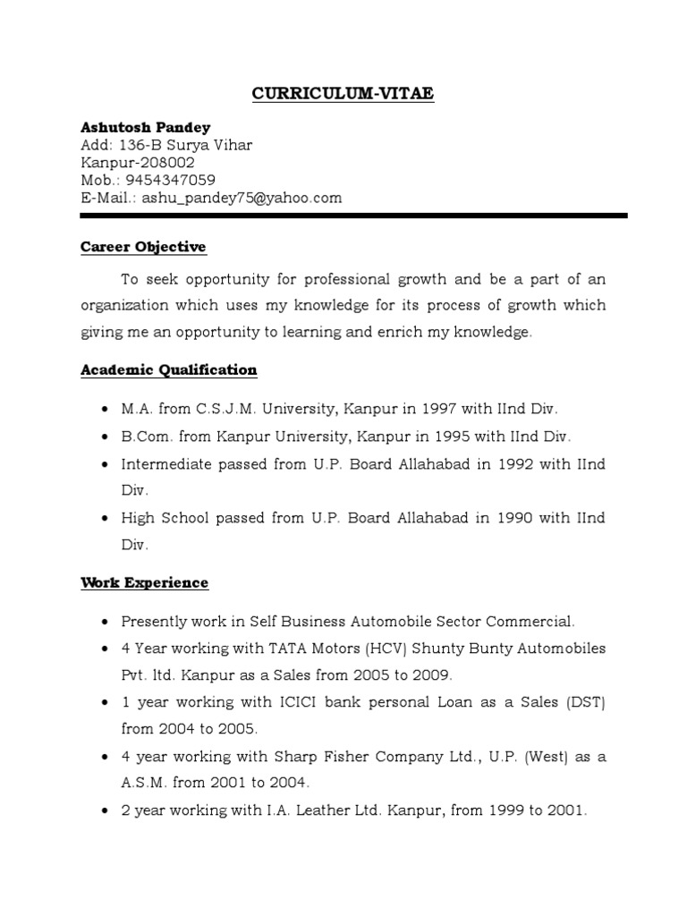 Curriculum-Vitae: Ashutosh Pandey | PDF
