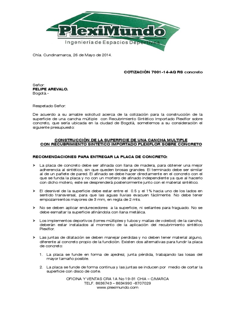 7001-14-AQ Sr. Felipe Arevalo - RS Concreto | PDF | Hormigón ...