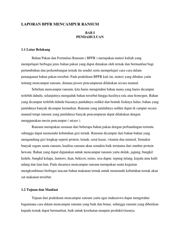 Laporan BPFR Mencampur Ransum | PDF