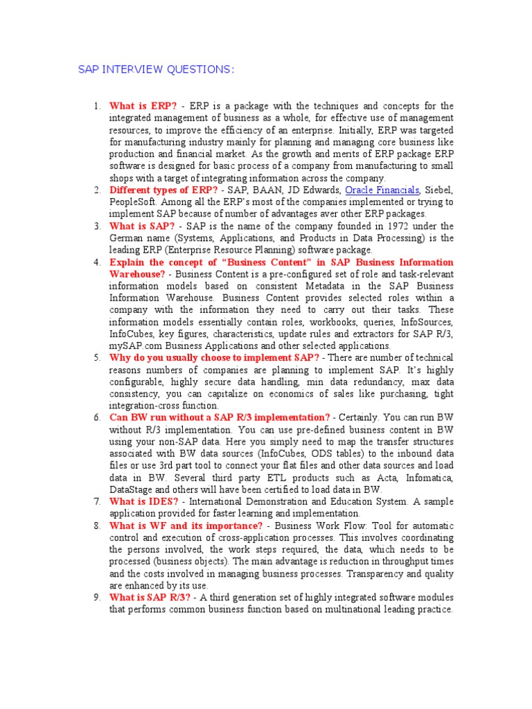 SAP Interview Questions | PDF