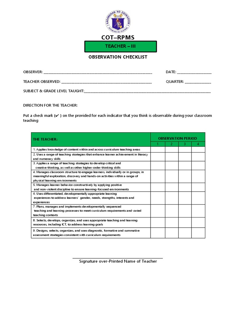 Rpms Form 3 Cot Rpms Pre Observation Checklist Docx A - vrogue.co Rpms Form 3 Cot Rpms Pre Observation Checklist Docx A - vrogue.co