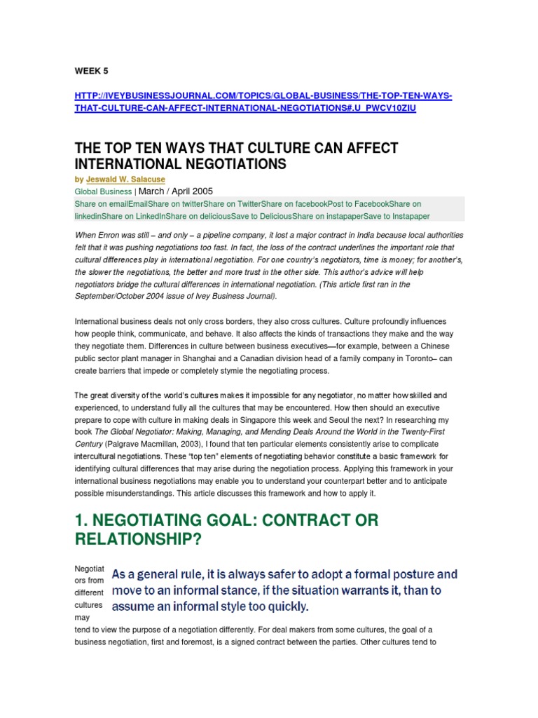 The Top Ten Ways That Culture Can Affect International Negotiations ...