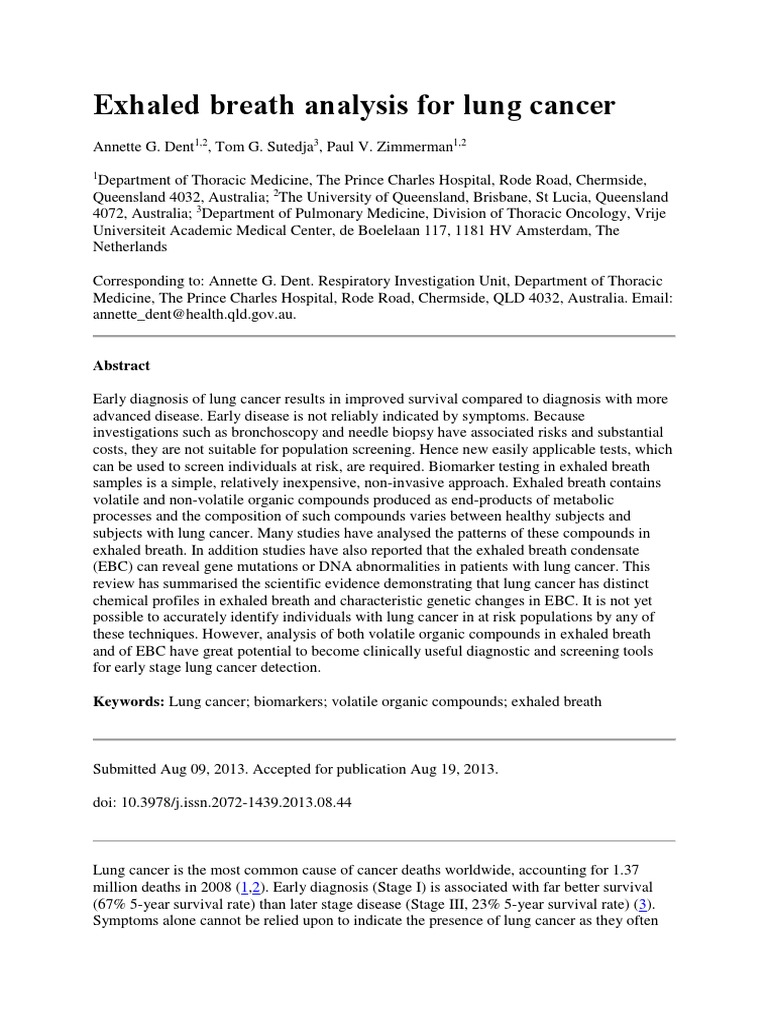 Exhaled Breath Analysis For Lung Cancer | PDF | Mass Spectrometry ...
