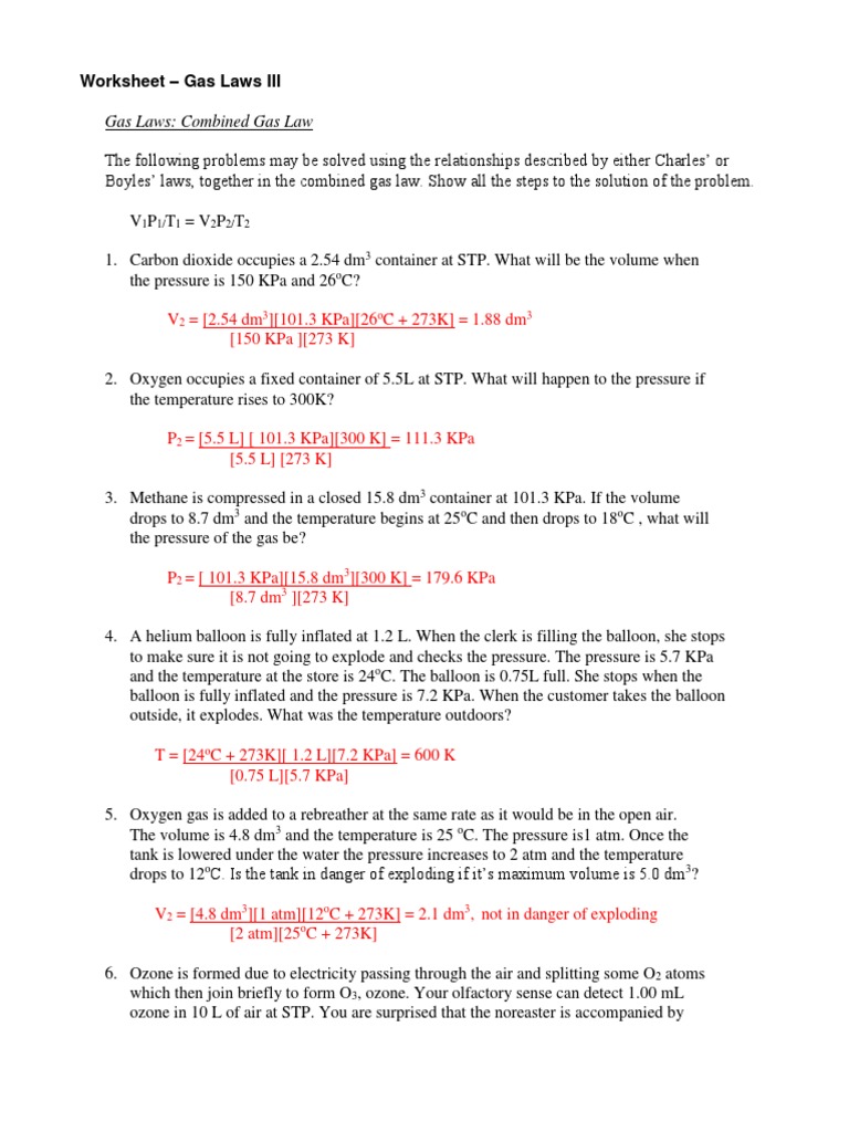 Worksheet Gases III Answers 1 | PDF | Gases | Mole (Unit)