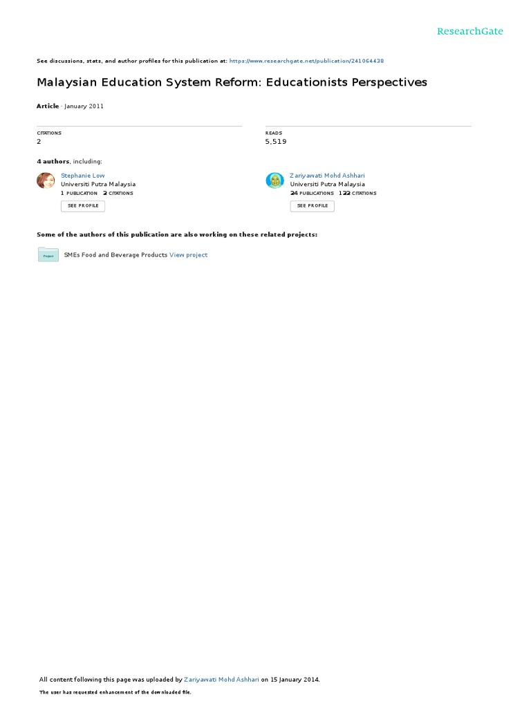 Malaysian Education System Reform Educationists Pe Download Free Pdf