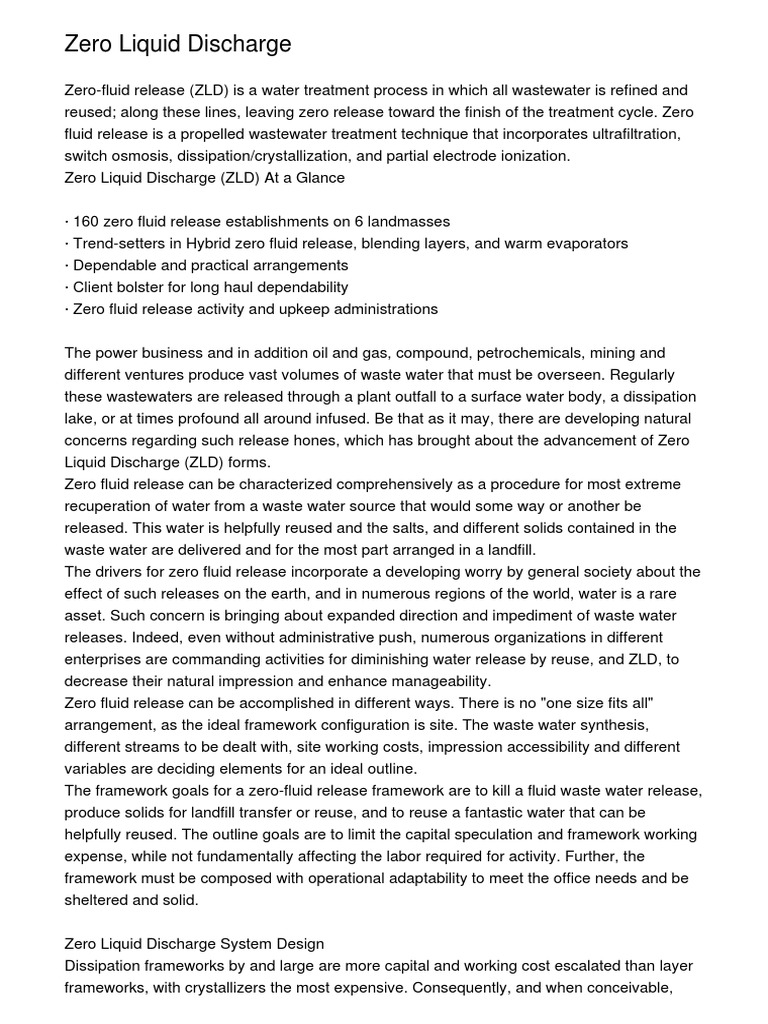 Zero Liquid Discharge | PDF | Wastewater | Water