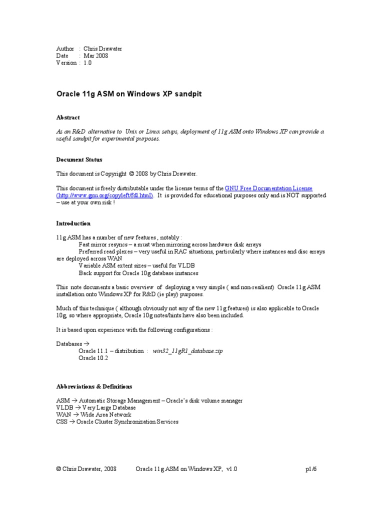 Oracle 11g ASM On Windows XP Sandpit | Download Free PDF | Computer ...