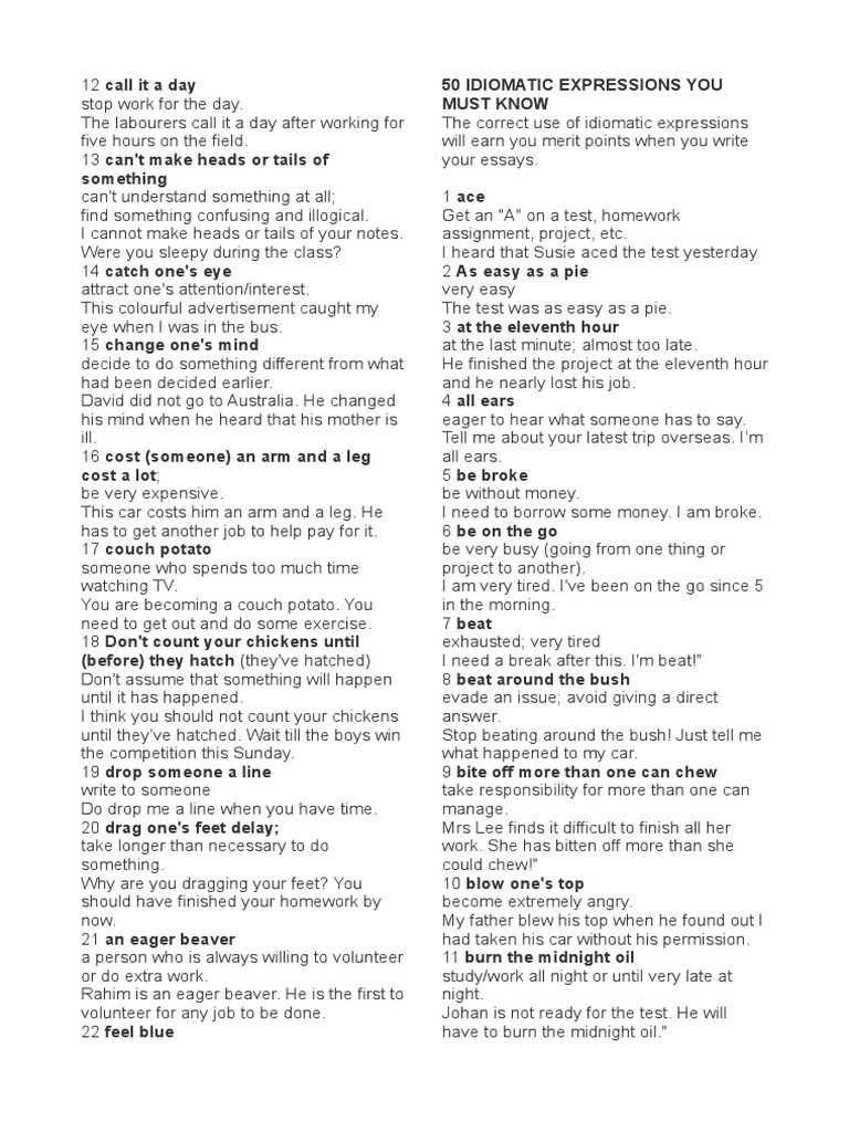 50 Idiomatic Expressions You Must Know | PDF