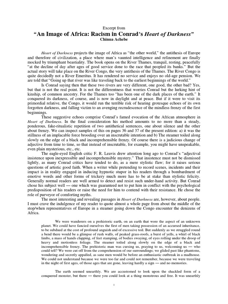An Image of Africa - Racism in HOD | PDF | Heart Of Darkness | Joseph ...
