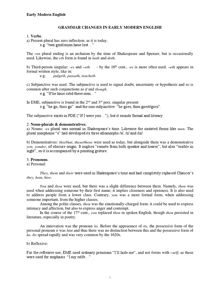 Grammar Changes in Early Modern English | PDF | Thou | Pronoun