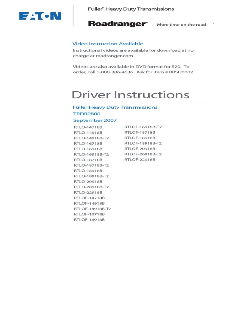 Driver Instructions: Video Instruction Available | PDF | Manual ...