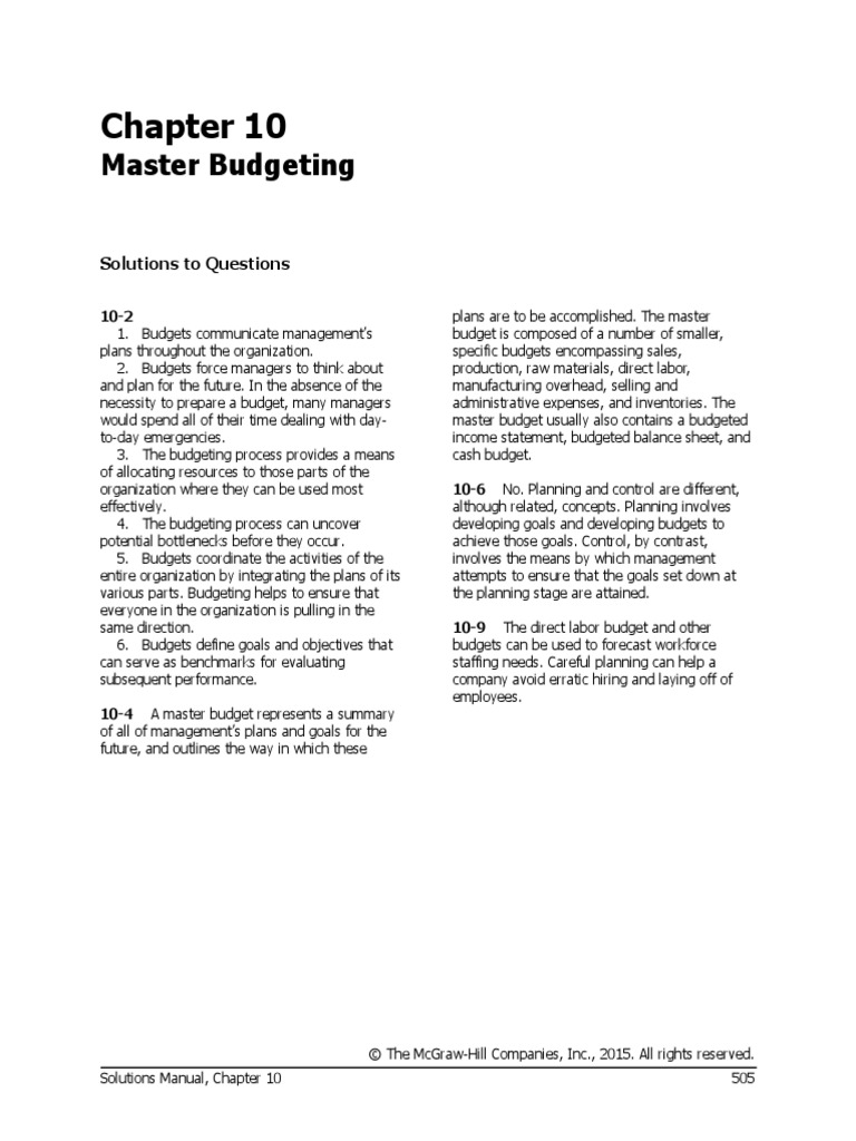 Master Budgeting: Solutions To Questions | PDF | Retained Earnings | Inventory