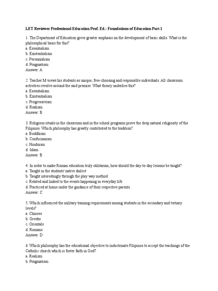 LET Reviewer Professional Education Prof. Ed.: Foundations of Education Part 1 | PDF ...