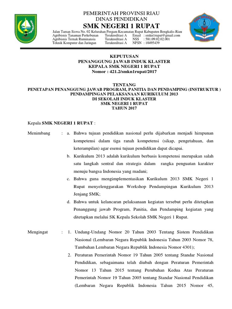 Contoh SK Kegiatan Bimtek Di TPK | PDF