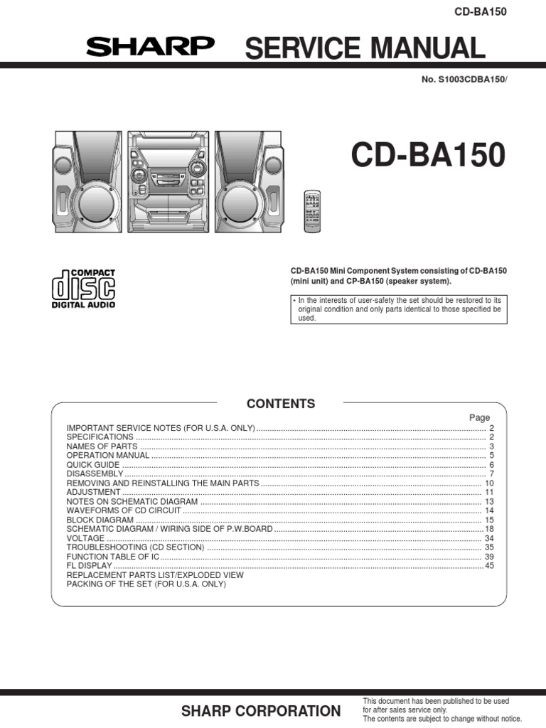 CD-BA150: Service Manual | PDF | Resistor | Compact Cassette
