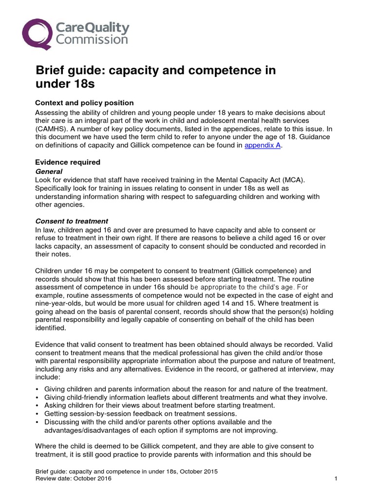 Guide - Capacity and Consent in Under 18s FINAL | PDF | Justice | Crime ...