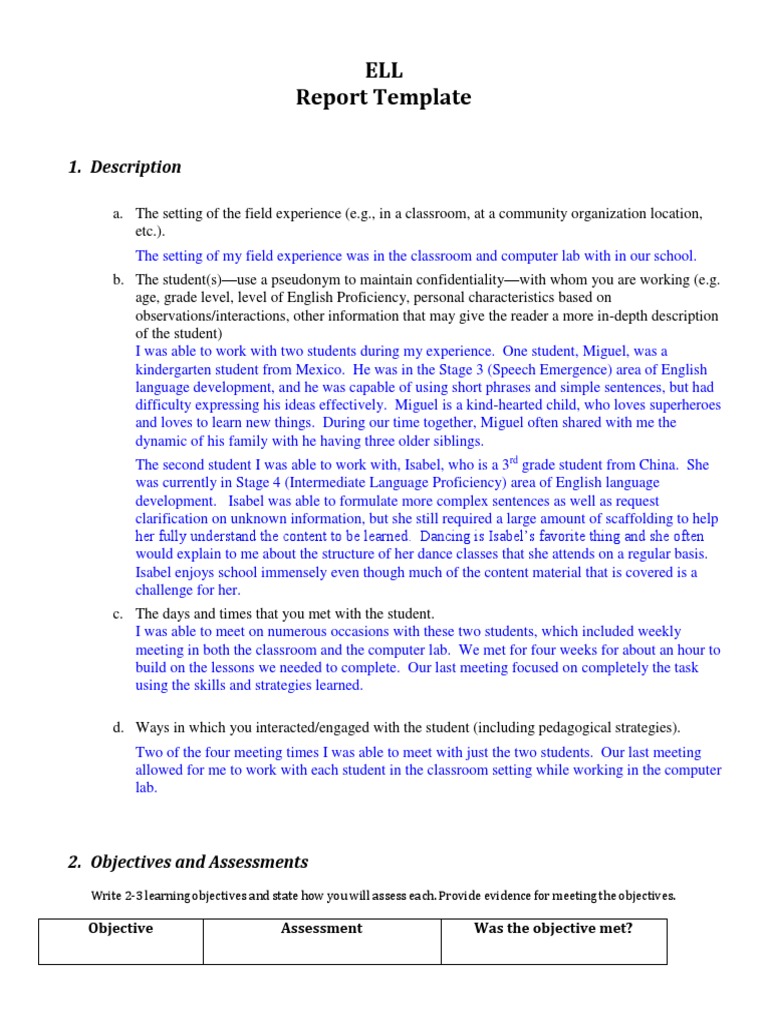 ELL Report Template Amy Alfonso | PDF | Vocabulary | Educational Assessment