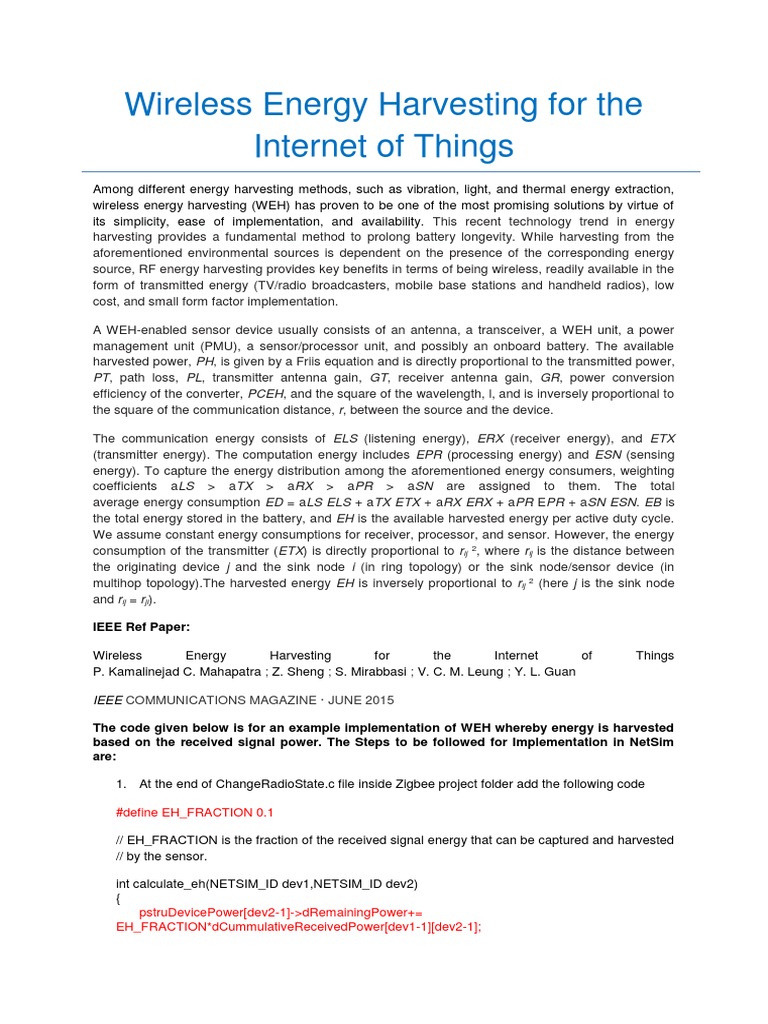 Wireless Energy Harvesting in IoT | PDF | Energy Harvesting | Radio