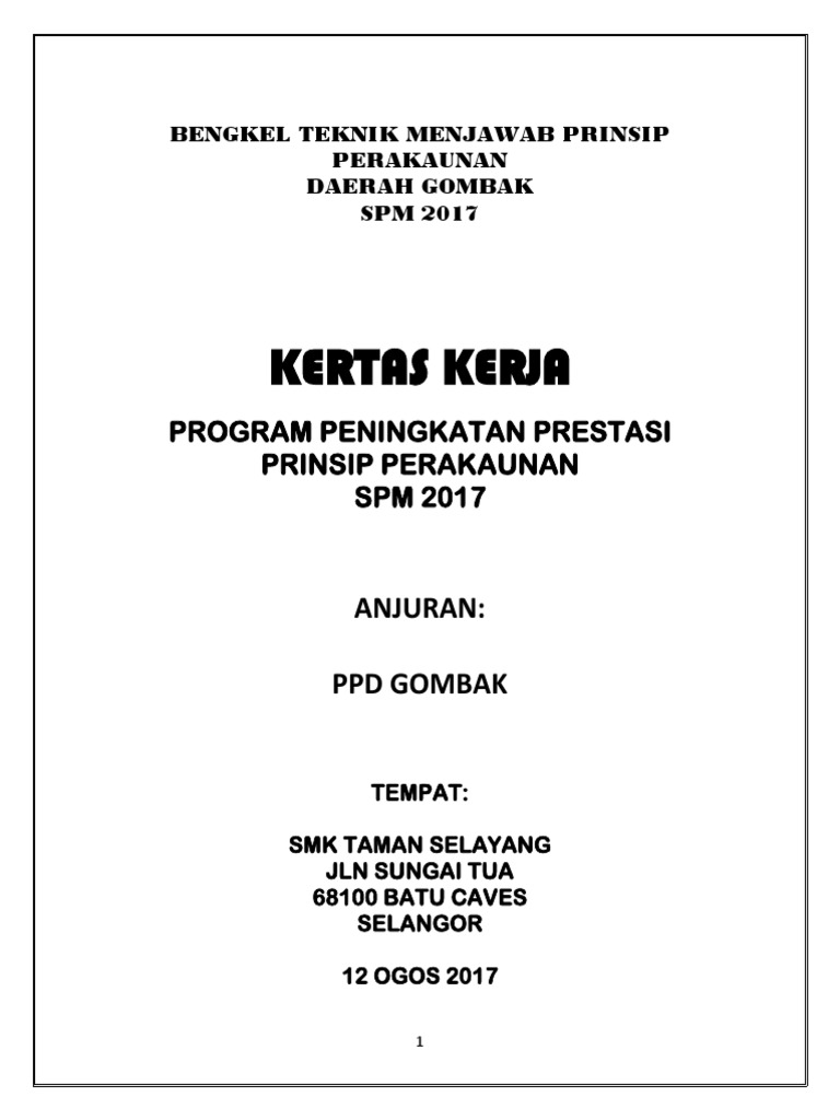 Kertas Kerja Bengkel Teknik Menjawab Prinsip Perakaunan | PDF