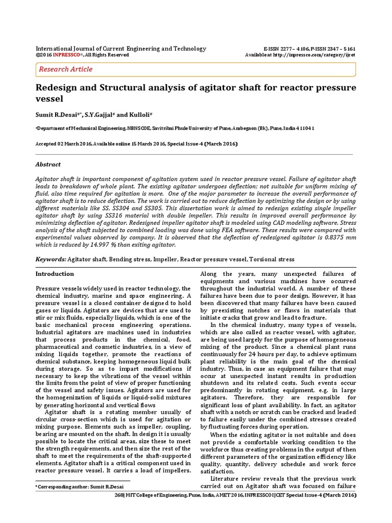 Agitator Design | PDF | Liquids | Structural Analysis