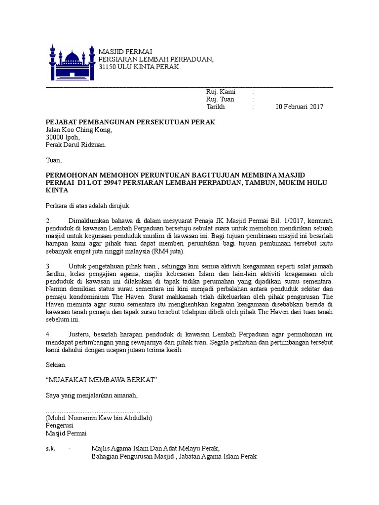 Permohonan Peruntukan Bina Masjid | PDF