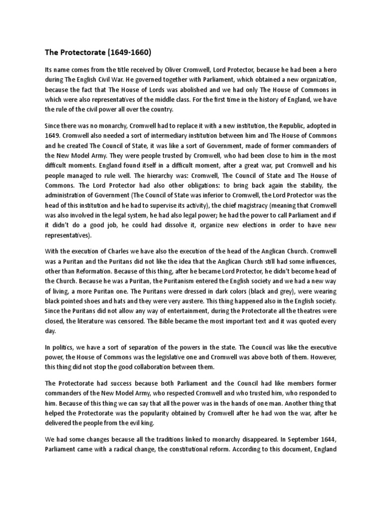 The Protectorate | PDF | Oliver Cromwell | Puritans