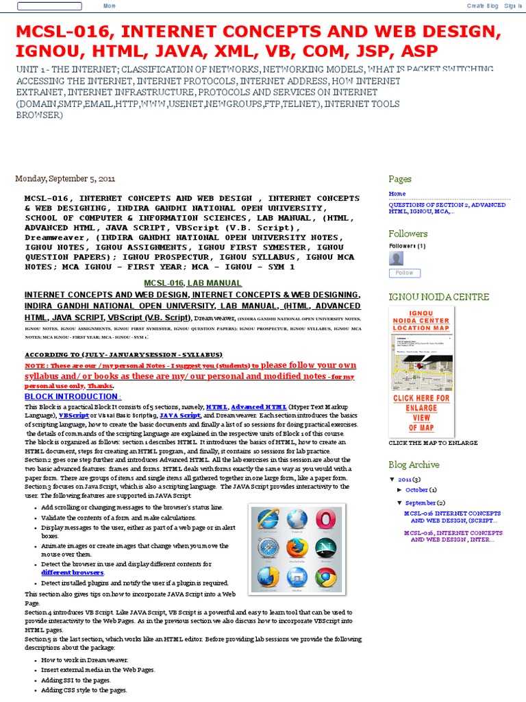 Mcsl-016, Internet Concepts and Web Design, Ignou, HTML, Java, XML, VB, Com, JSP, Asp | PDF ...