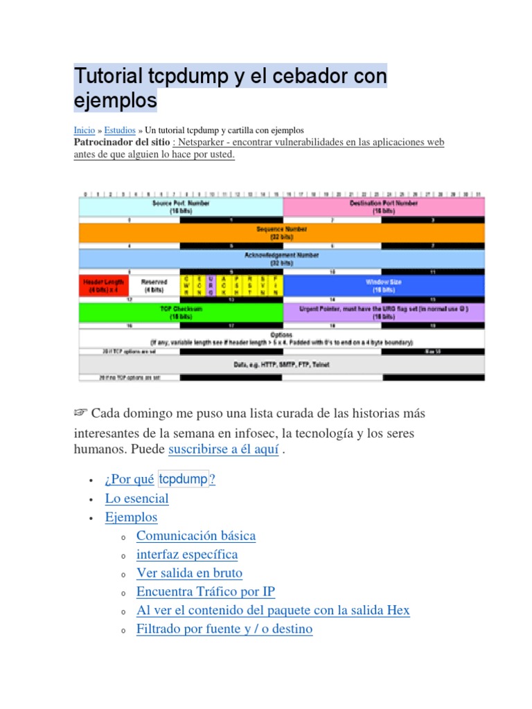 Tutorial Tcpdump Con Ejemplos | PDF | Protocolo de Control de Transmisión | Protocolos de internet
