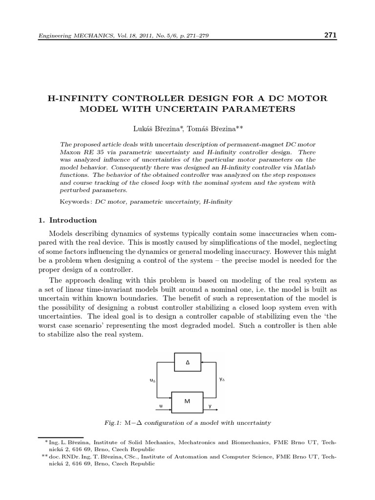 H-Infinity Controller Design For A DC Motor Model With Uncertain ...