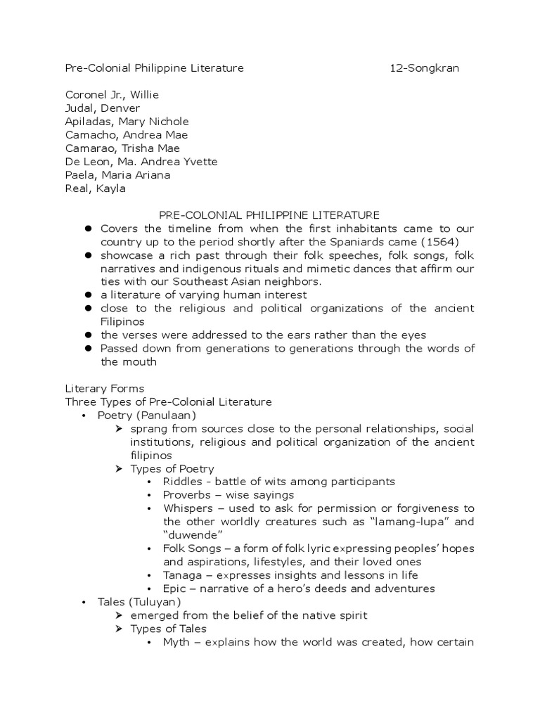 Pre Colonial Literature | Download Free PDF | Narrative | Philippines