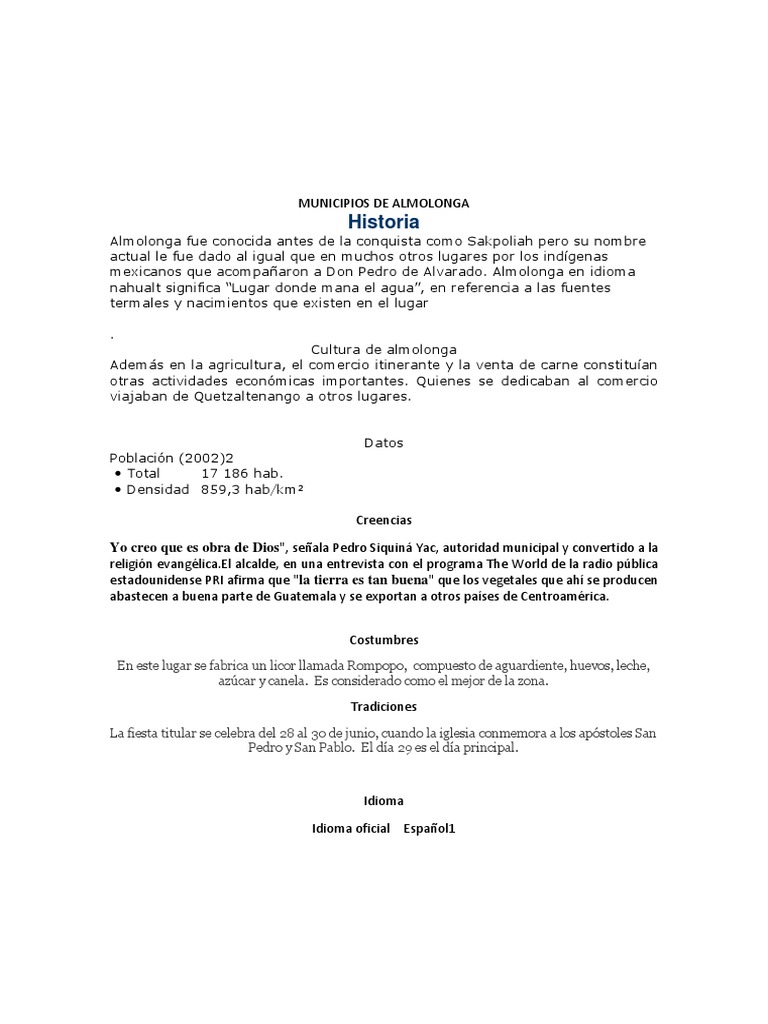 Municipios de Almolonga | PDF | Guatemala | Idiomas