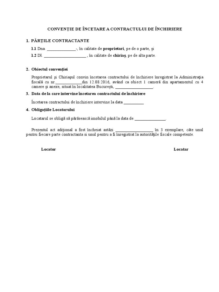 Reziliere Contract Chirie | PDF