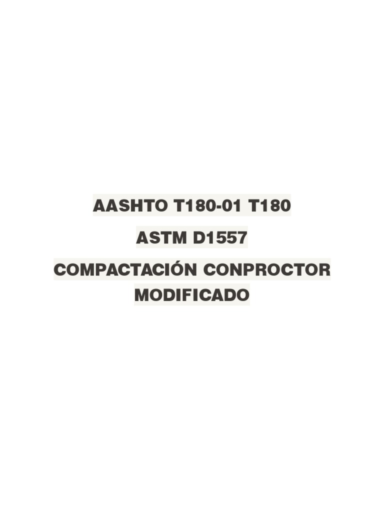 Procedimiento AASHTO T180 de Compactación | PDF | Humedad | Densidad