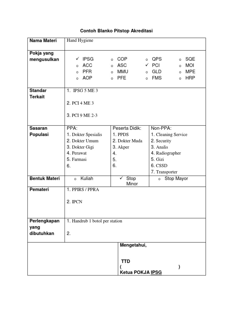 Contoh Formulir Materi Pitstop Akreditasi | PDF
